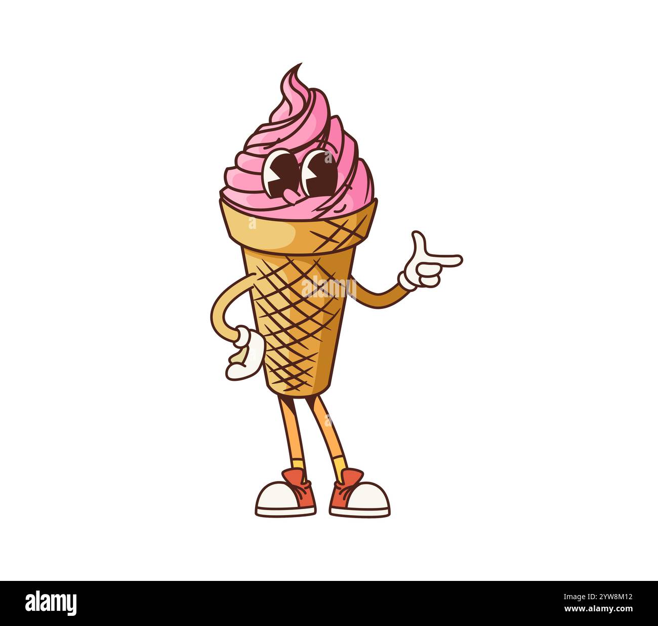 Groovy fast food ice cream cone retro cartoon character with funny face ...