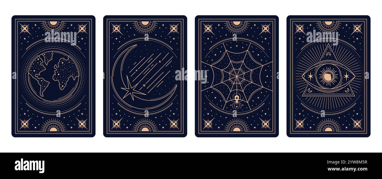 Magic occult Tarot cards with esoteric celestial frames, vector ...