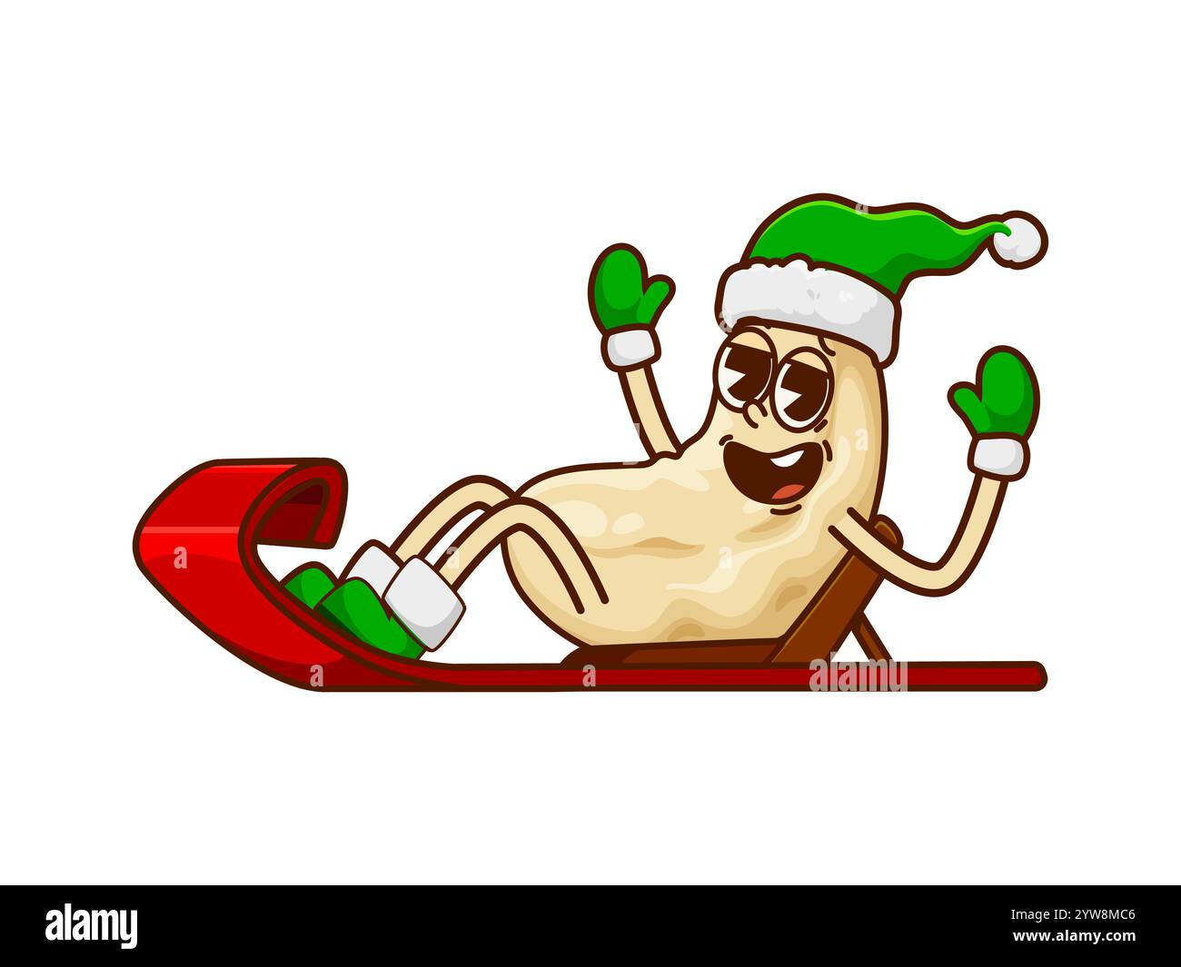 Christmas cashew nut groovy character donning green hat, boots and ...
