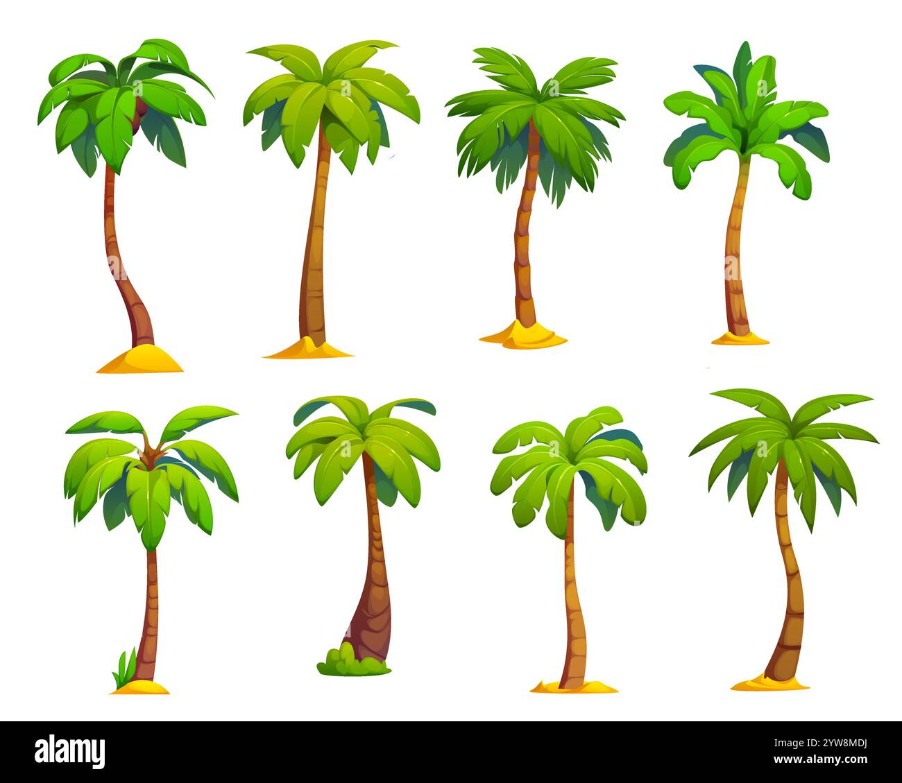 Cartoon jungle coconut and banana palm trees, vector plants of tropical ...