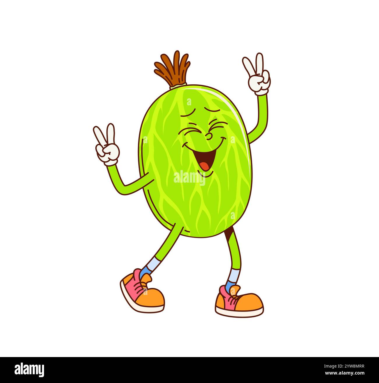 Groovy gooseberry fruit character in retro cartoon with happy face ...