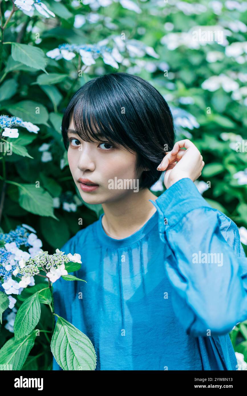 Hydrangea, woman, portrait Stock Photo - Alamy