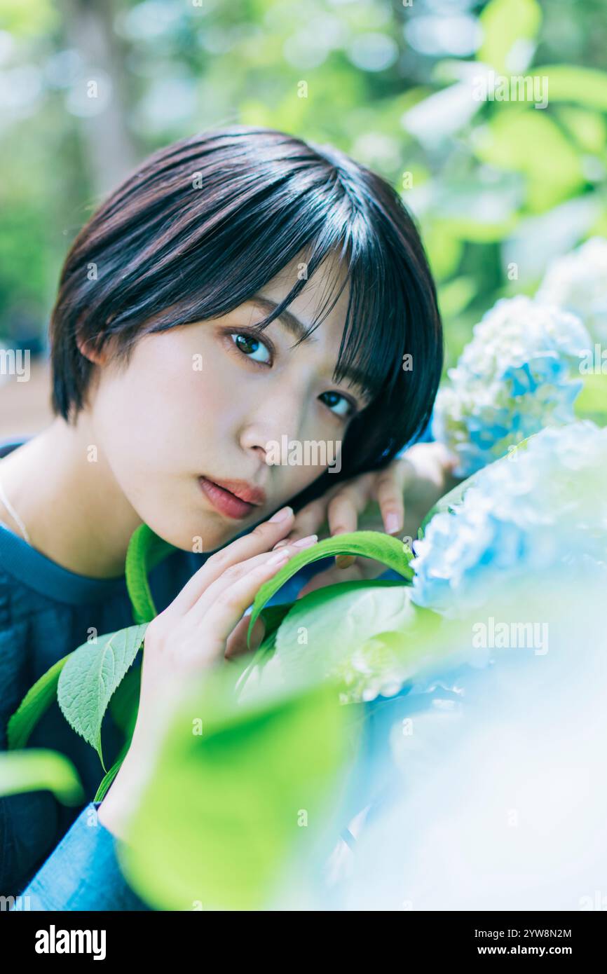 Hydrangea, woman, portrait Stock Photo - Alamy