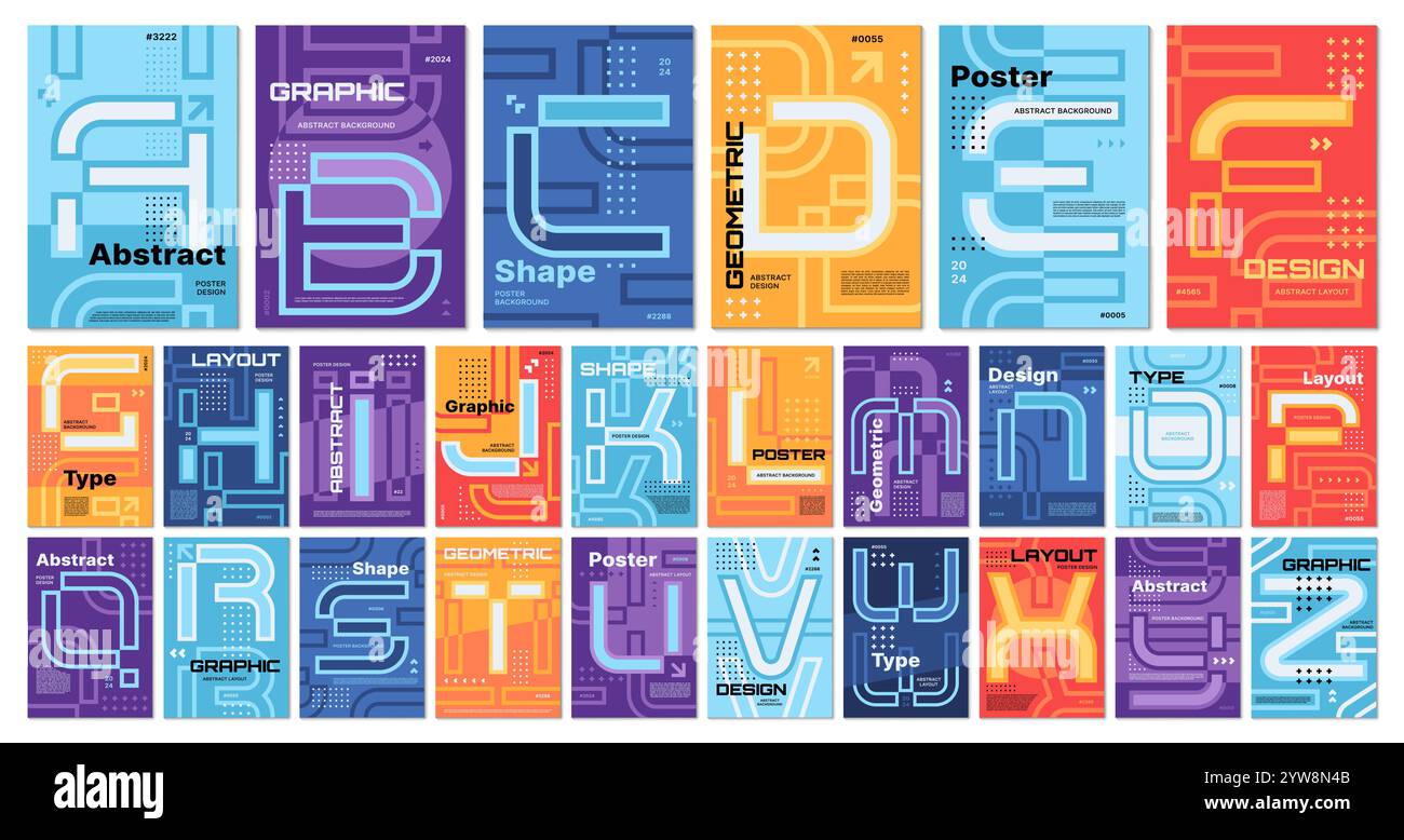 Modern alphabet typography book covers and poster templates, vector ...