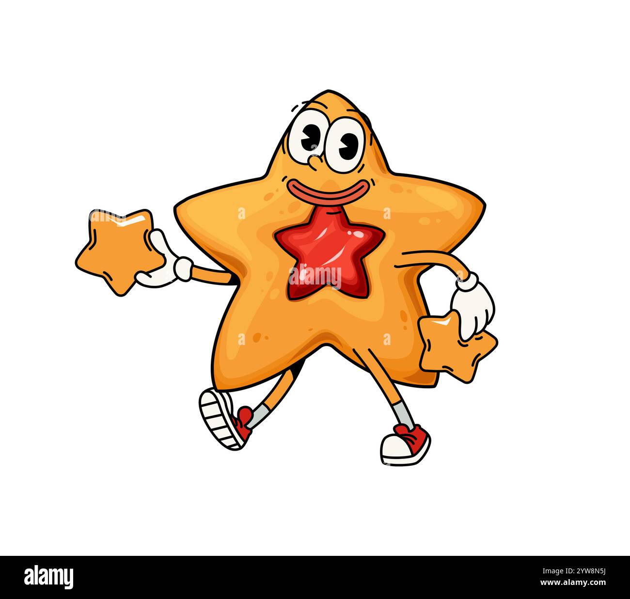 Funny groovy star cookie dessert character wearing sneakers, carrying ...