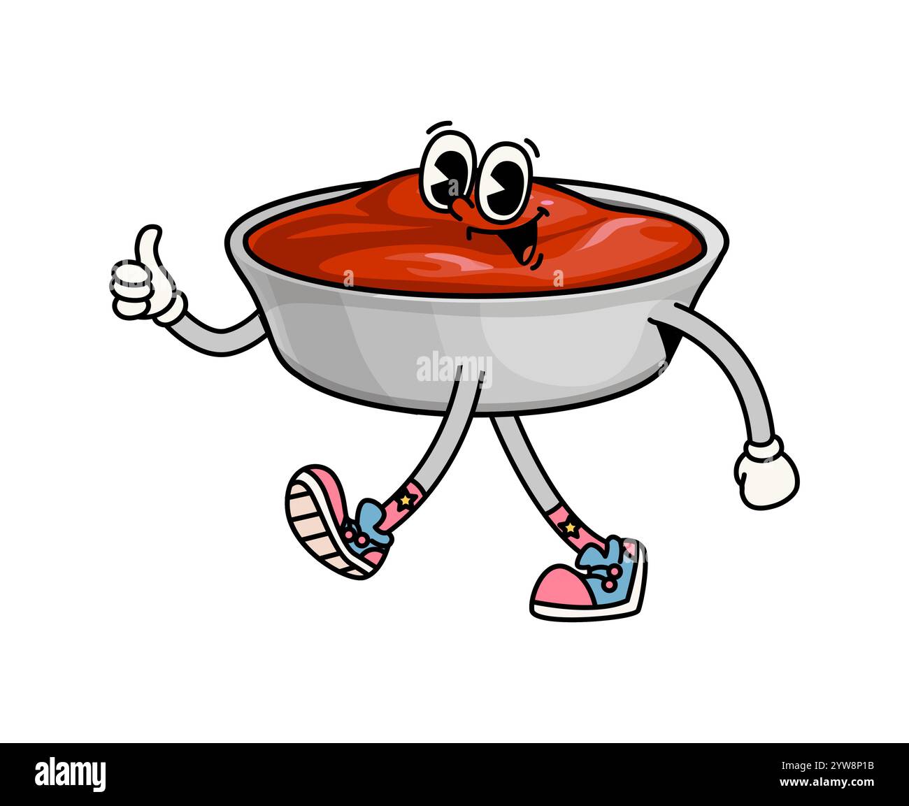 Groovy fast food ketchup character with funny face, vector cartoon ...