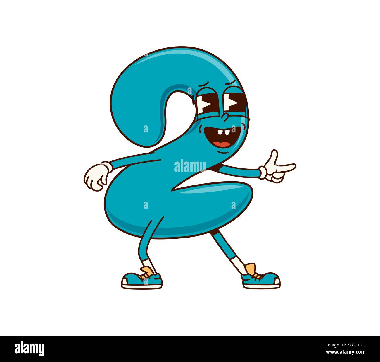 Math number Two groovy character in retro cartoon, vector comic numeral ...