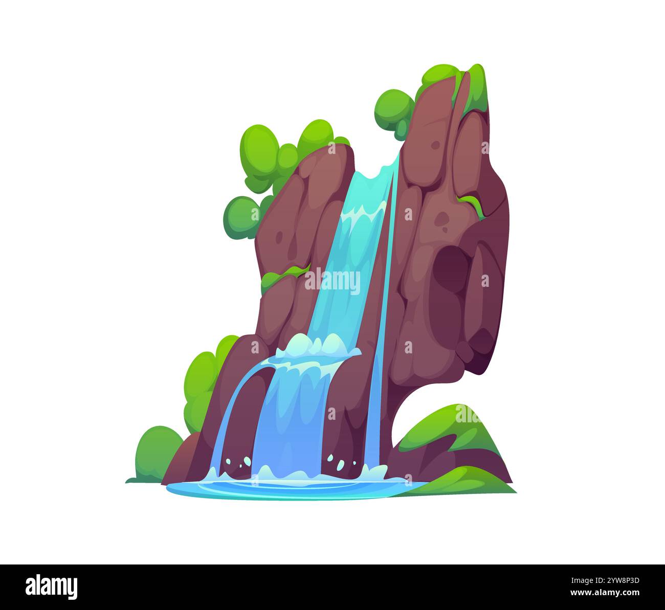 Cartoon waterfall and water cascade of river falling from mountain rock ...