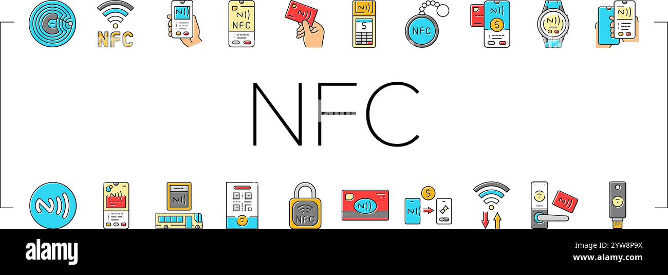 nfc technology contactless icons set vector Stock Vector Image & Art ...