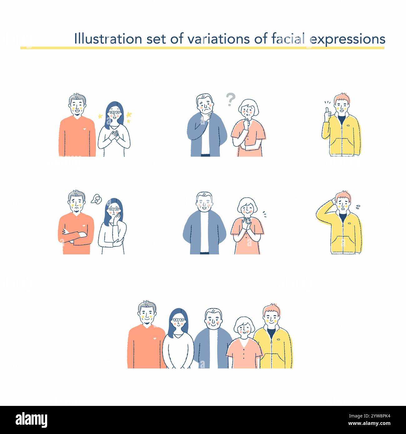 Three generation family People's expressions Variation set Stock Photo ...