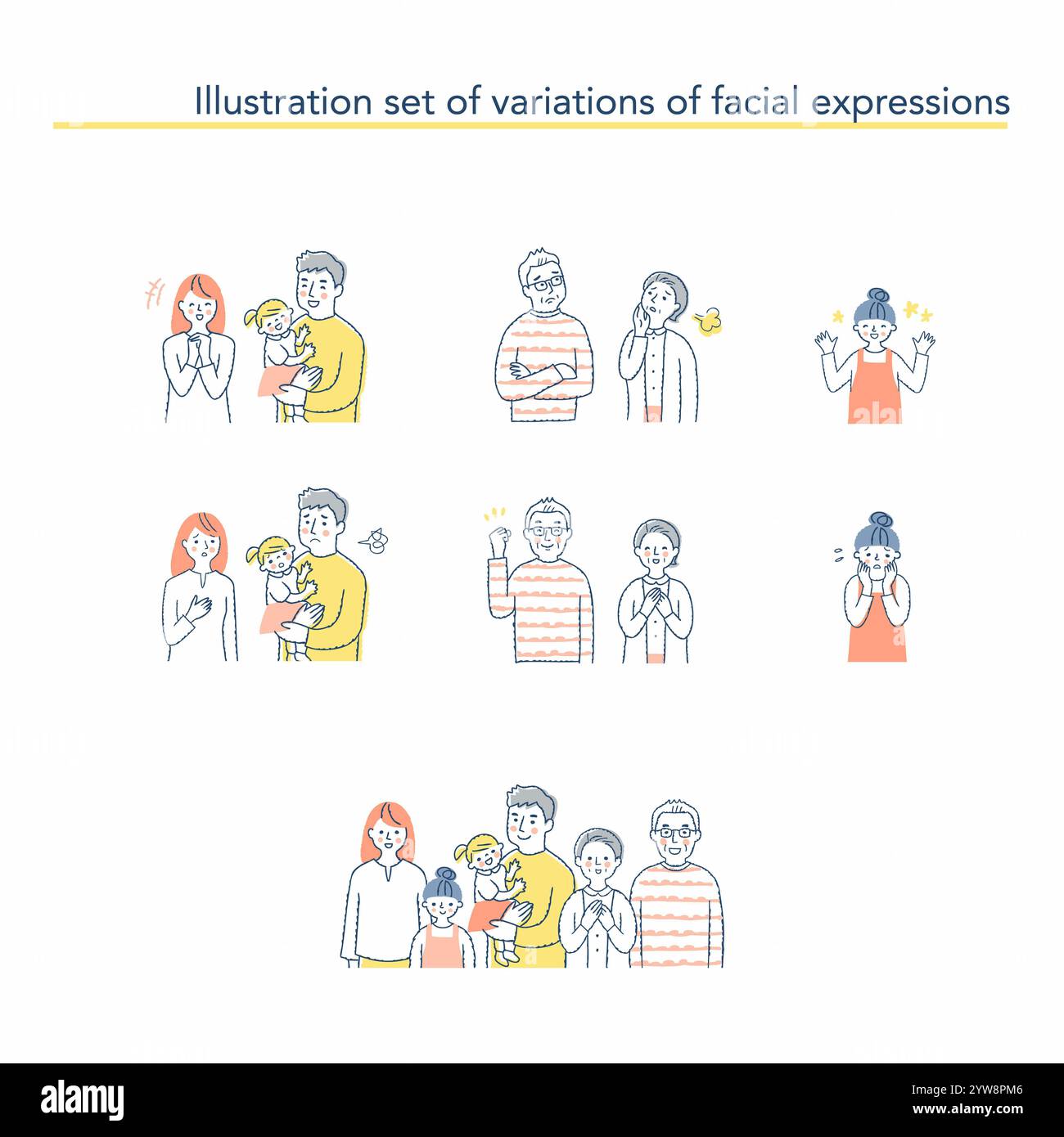 Three generation family People's expressions Variation set Stock Photo ...