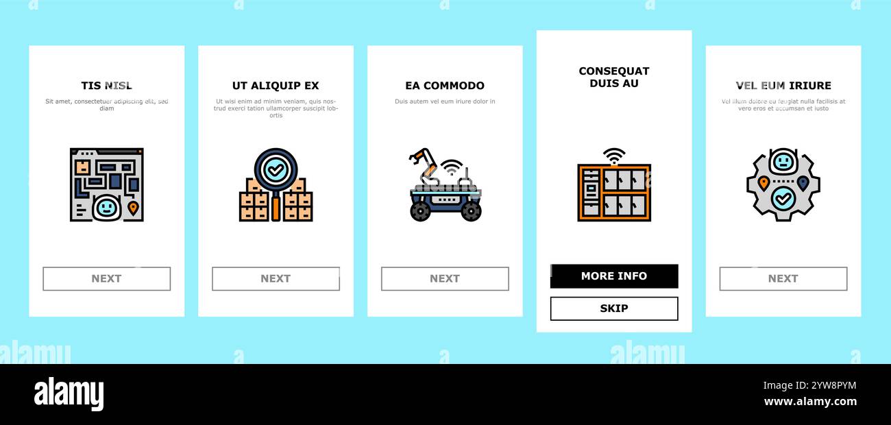 delivery autonomous robot onboarding icons set vector Stock Vector ...