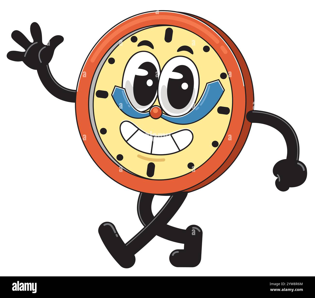 Cartoon Clock Character with Smile Face walking Stock Vector Image ...