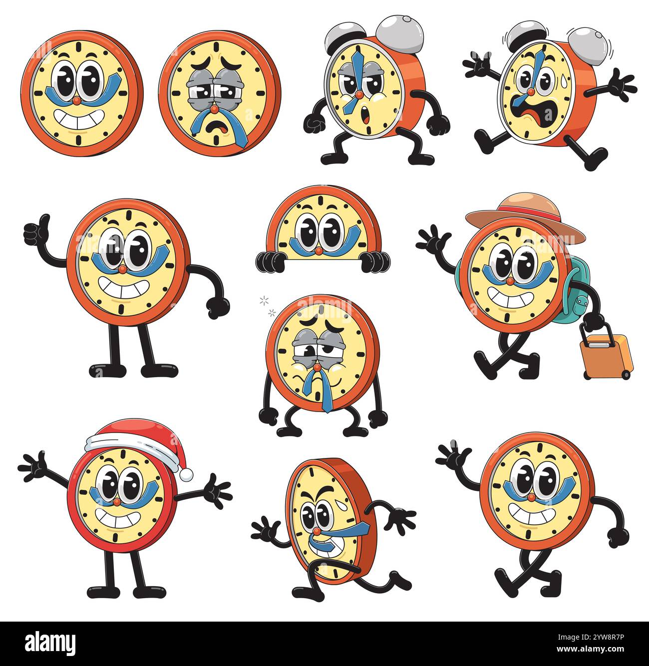 Cartoon Clock Character Illustration. Alarm Clock Character Stock ...