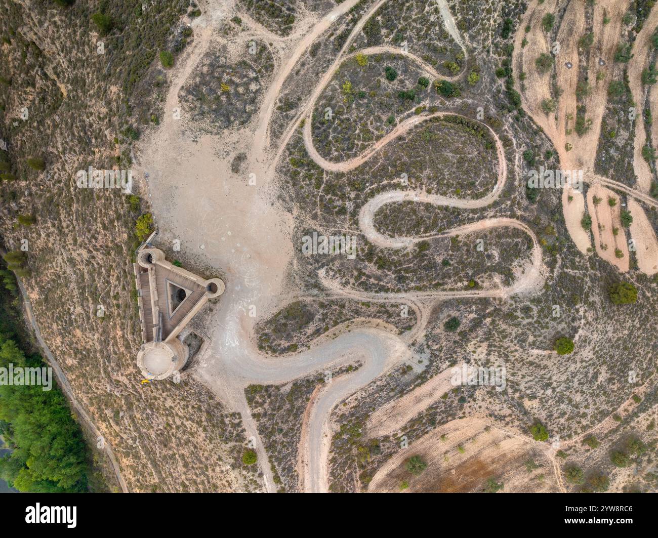 Aerial overhead view of the Flix Castle and the surrounding paths ...