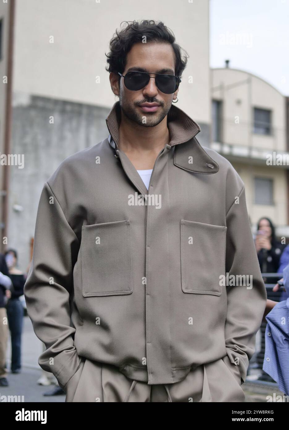Italian singer Mahmood after Tods fashion show during MIlano fashion ...