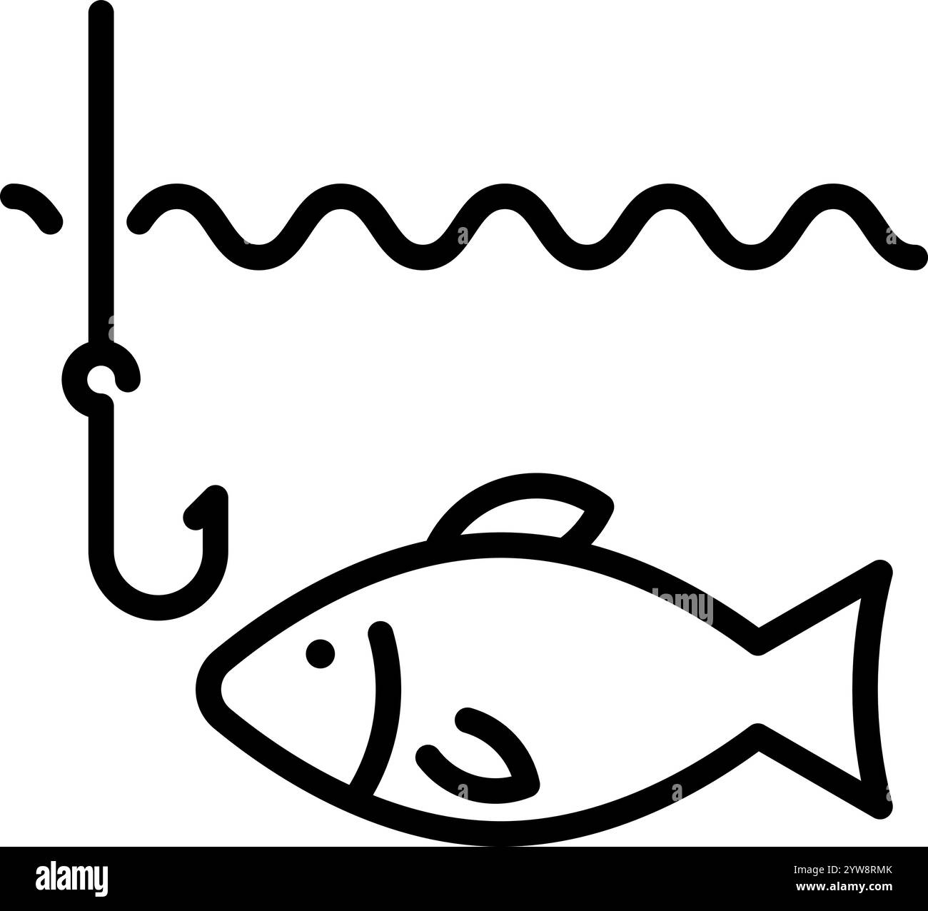 Fishing line icon. Fish and hook in the water outline vector sign ...