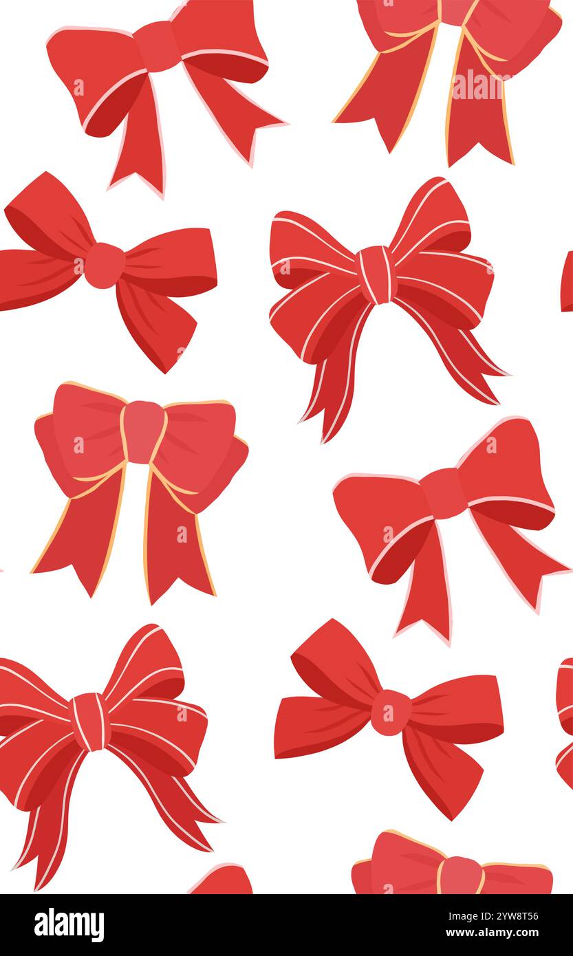 Seamless holiday pattern with red bows on white background. Holiday ...
