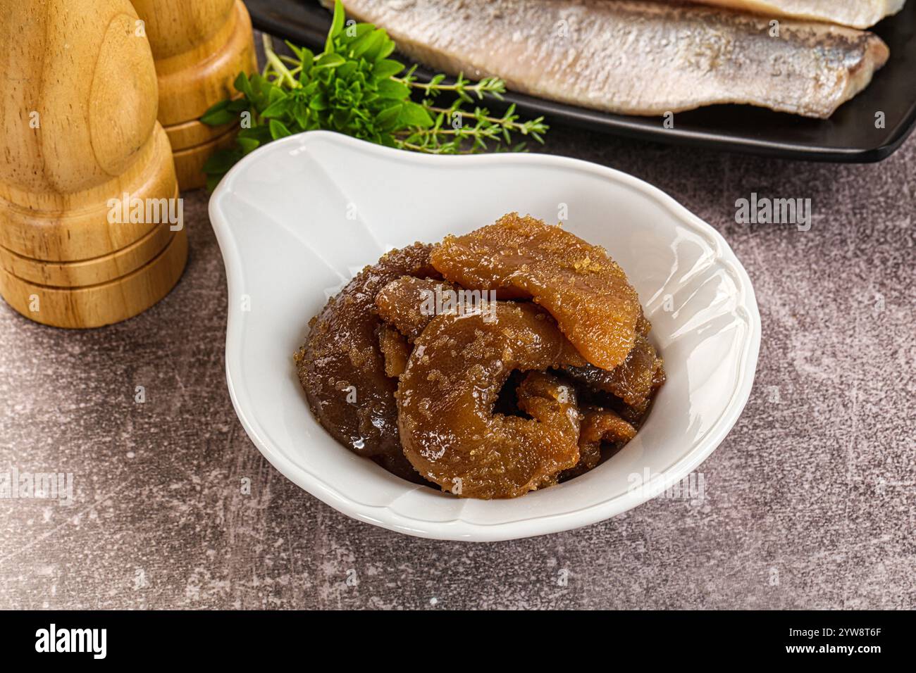 Salted Herring roe snack in the plate Stock Photo - Alamy