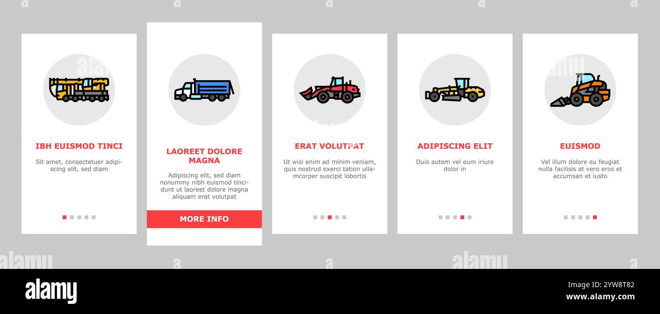 construction vehicle heavy work onboarding icons set vector Stock ...