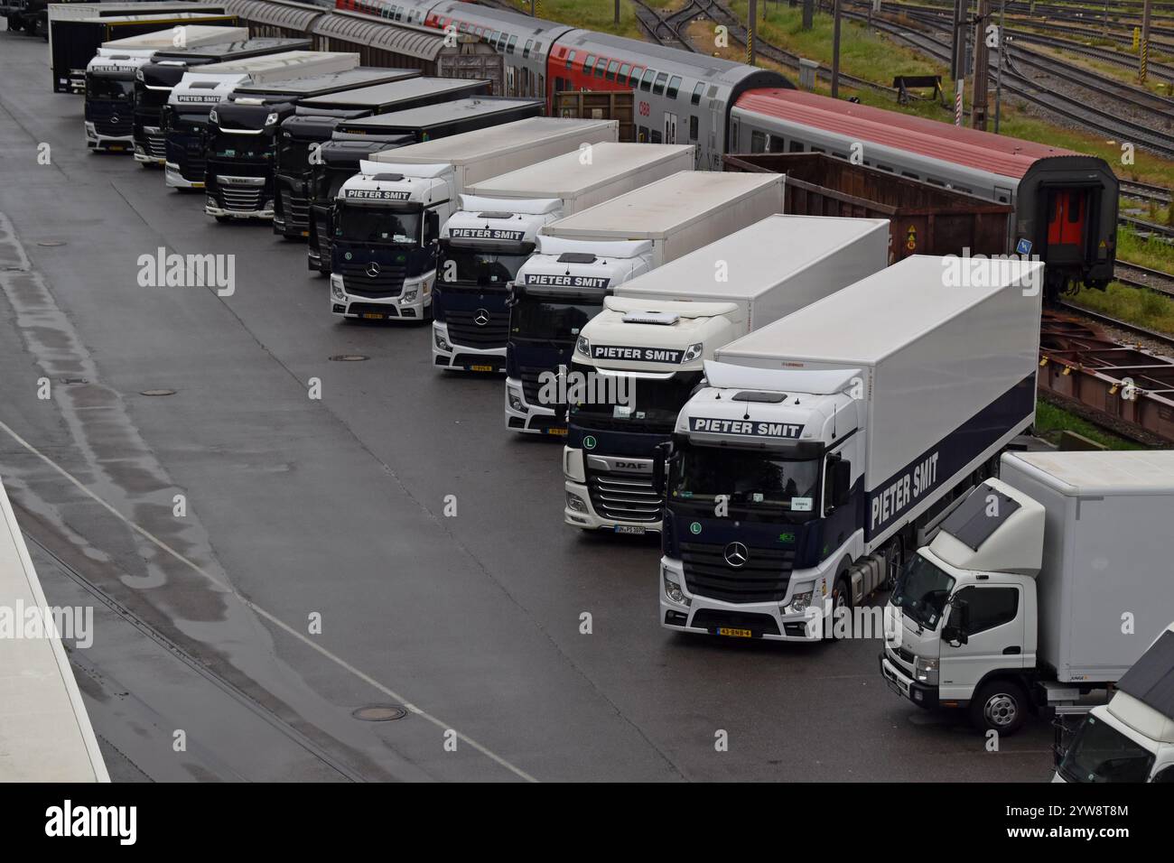 Articulated trucks of the Pieter Smit fleet in the depot at Wien ...