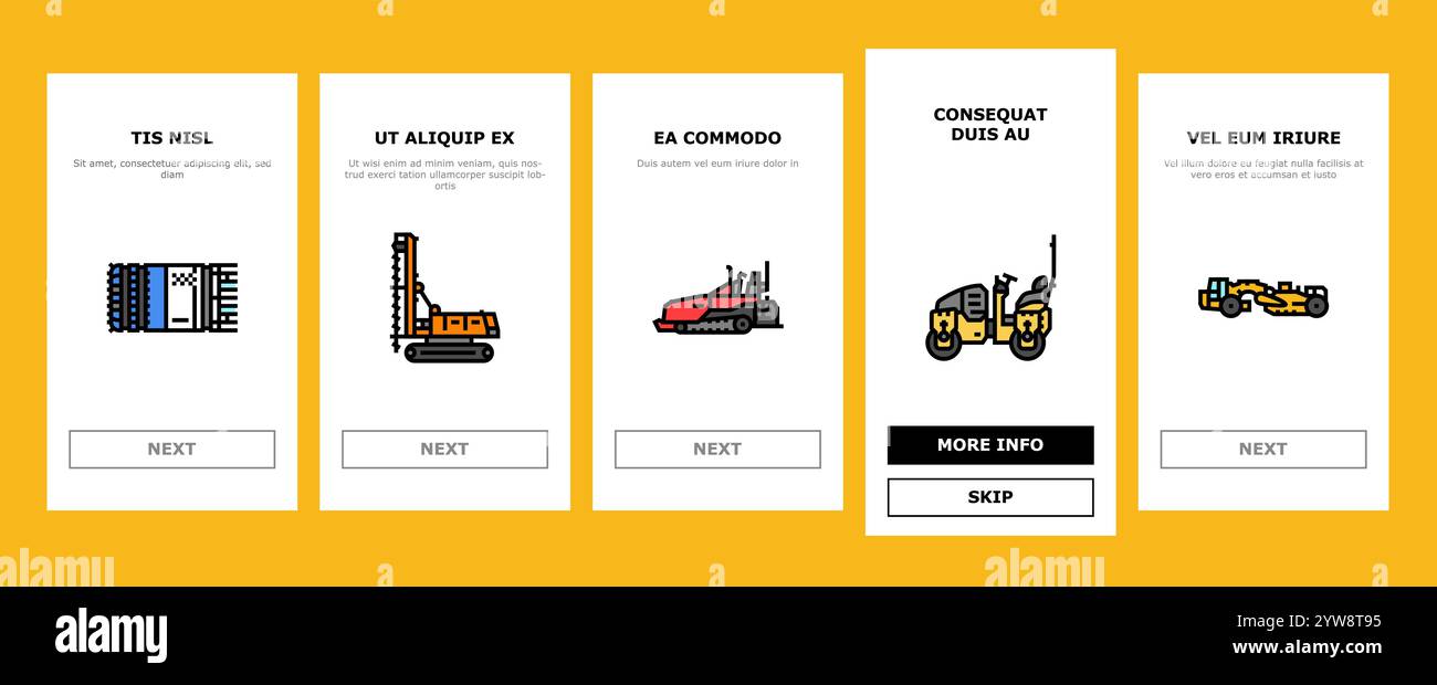 construction vehicle heavy work onboarding icons set vector Stock ...