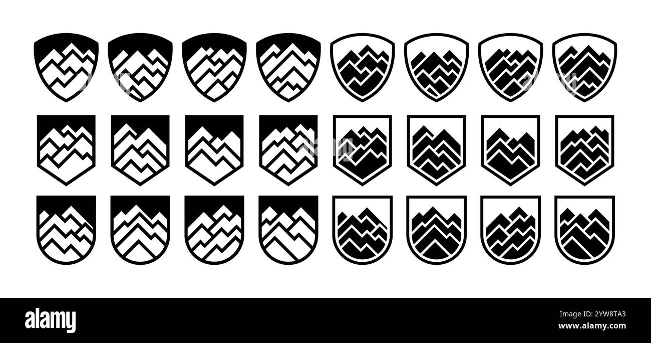 Set of abstract line mountain summit shield logo Stock Vector Image ...
