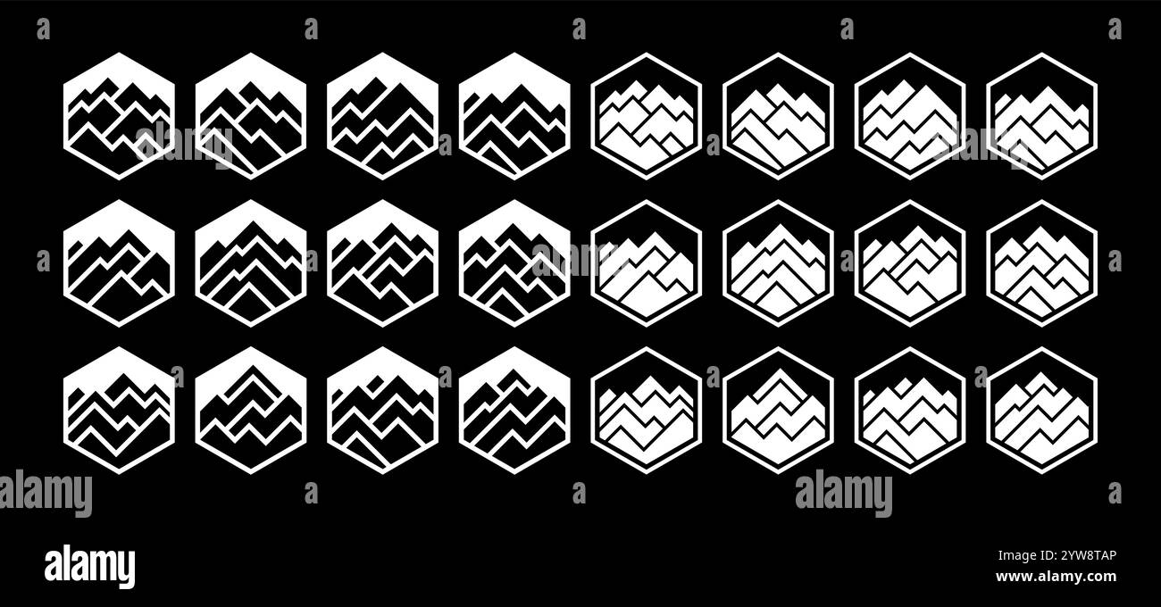 Simple line mountain peak hexagon logo vector set Stock Vector Image ...