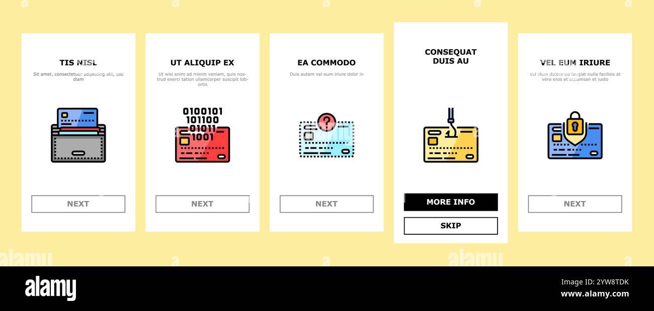 credit card bank payment money onboarding icons set vector Stock Vector ...