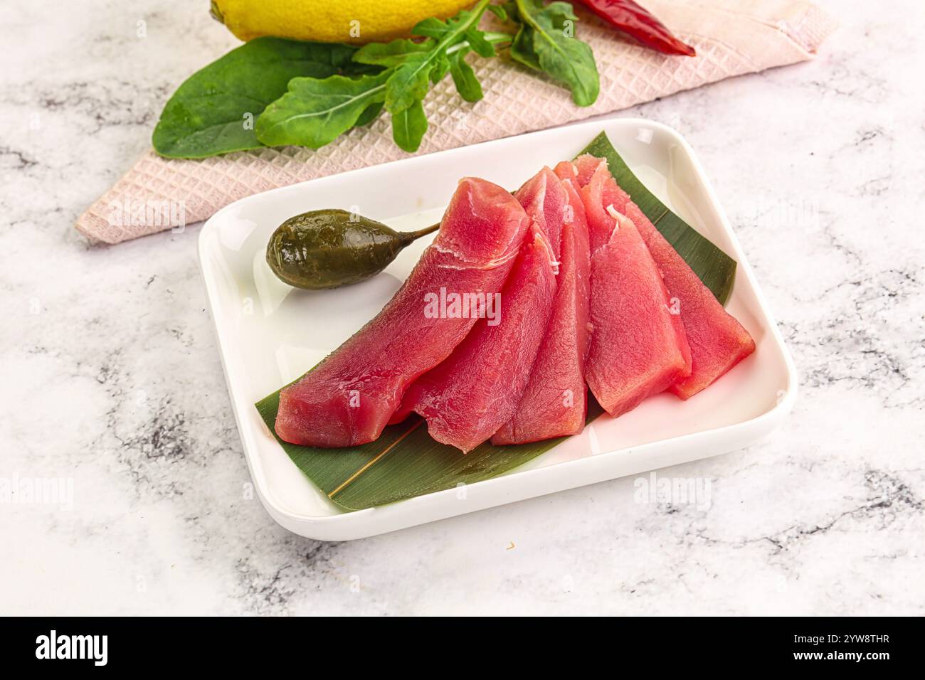 Fresh raw tuna sashimi slices appetizer Stock Photo - Alamy