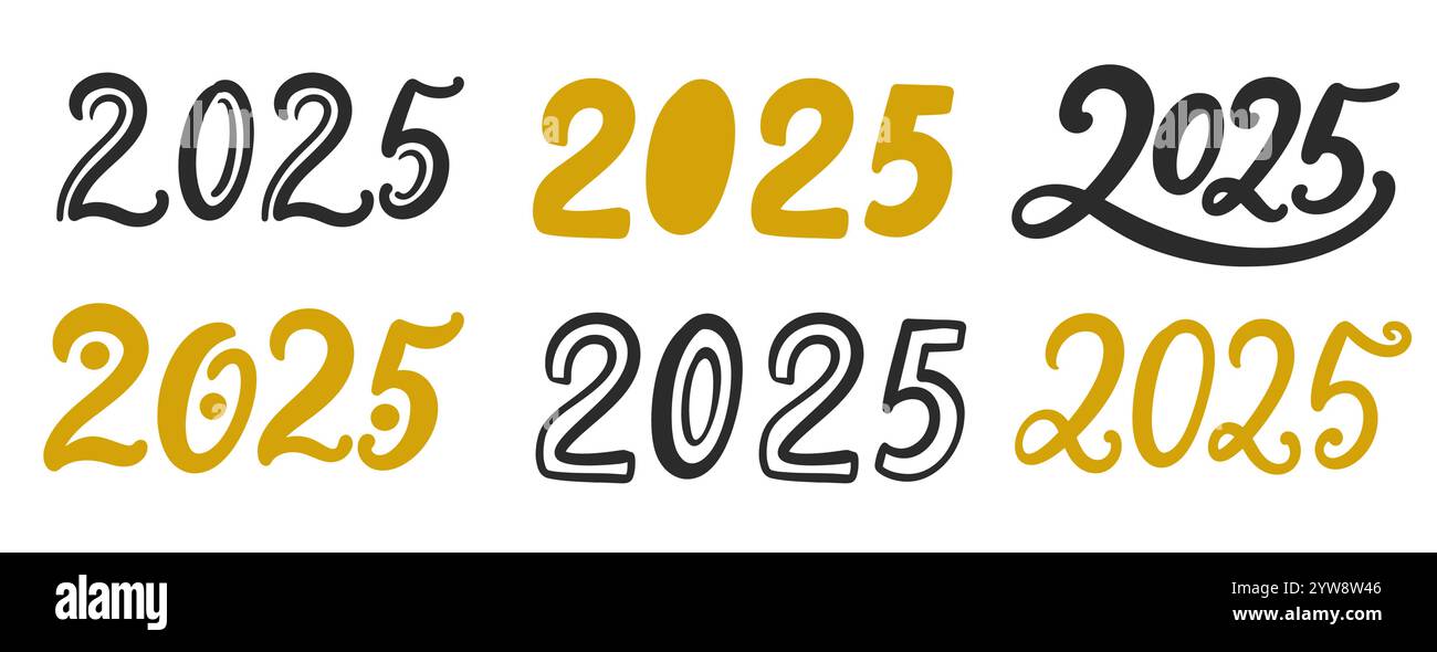 New Year 2025 Vector Lettering Numbers Collection Stock Vector Image ...
