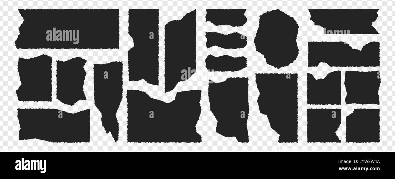 Vector set of black paper frames, grunge strips with jagged edges ...