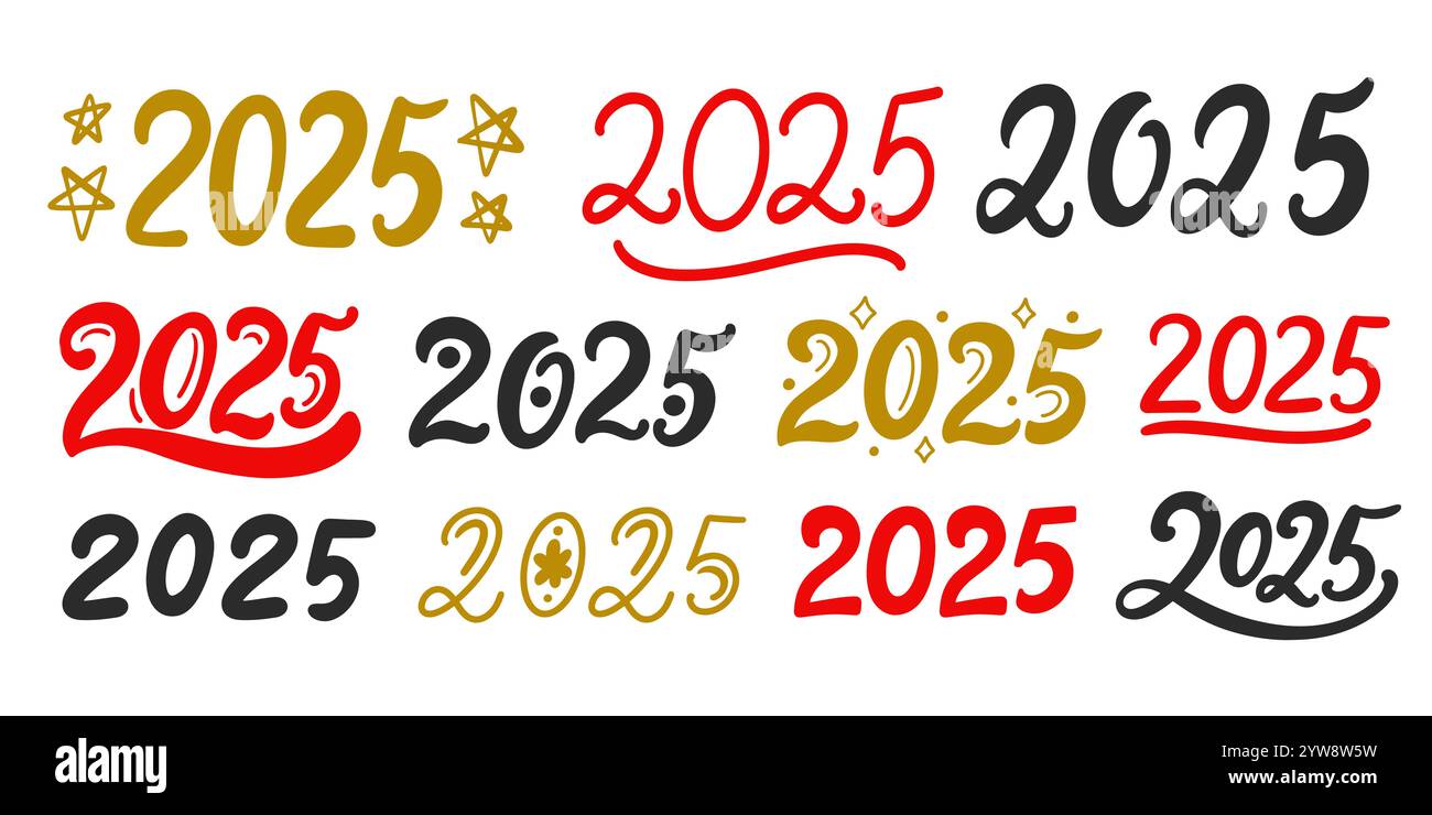 New Year 2025 Vector Lettering Numbers Collection Stock Vector Image ...