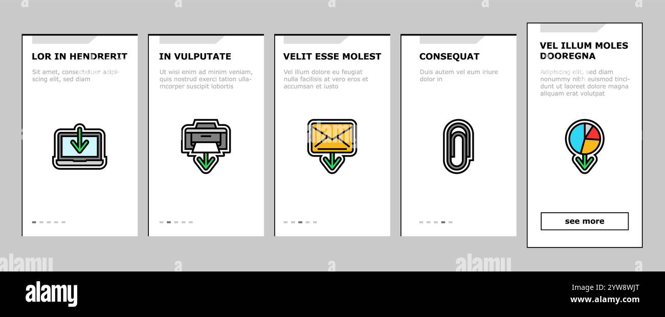 download file computer data onboarding icons set vector Stock Vector ...