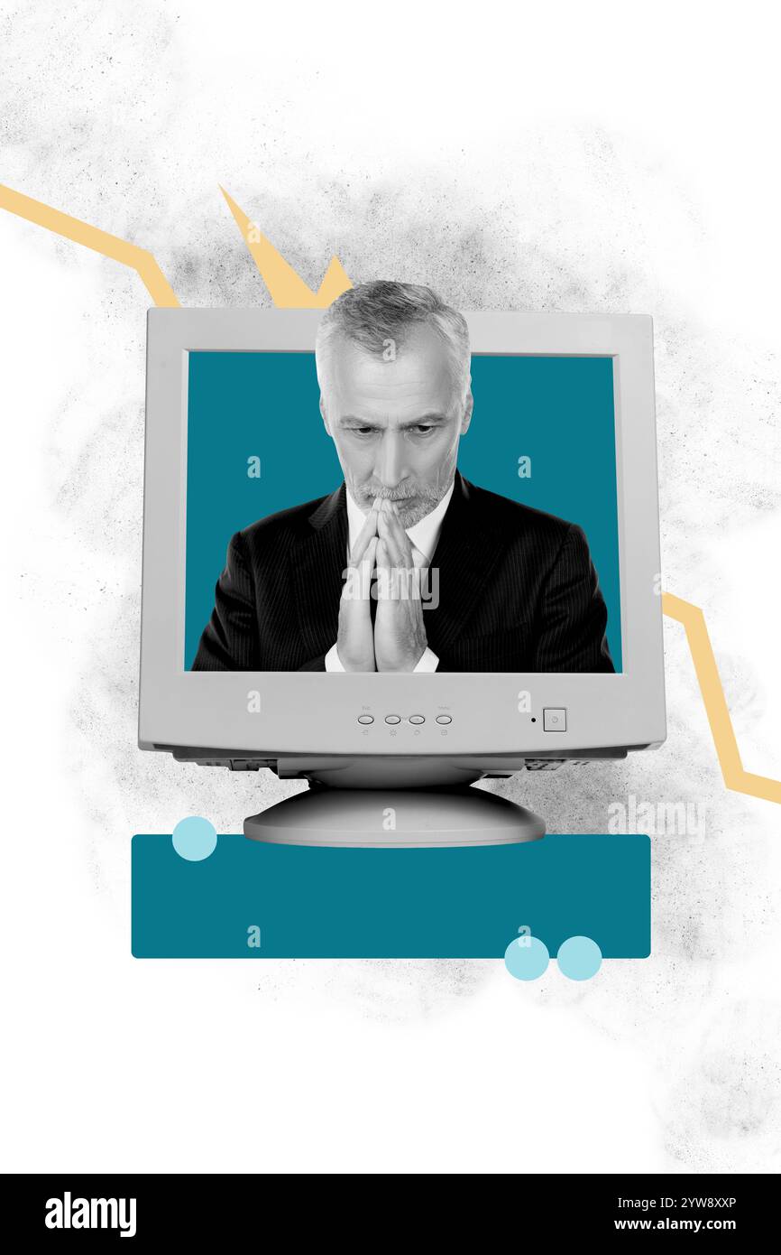 Vertical photo collage of puzzled old businessman graph decline inside ...