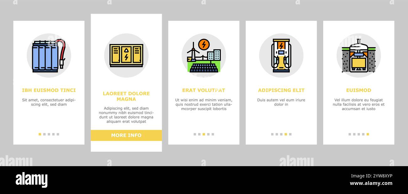 energy storage power system onboarding icons set vector Stock Vector ...