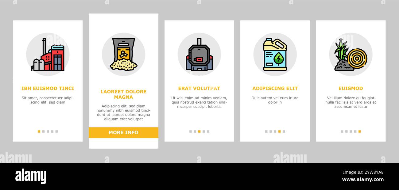biomass energy plant power onboarding icons set vector Stock Vector ...
