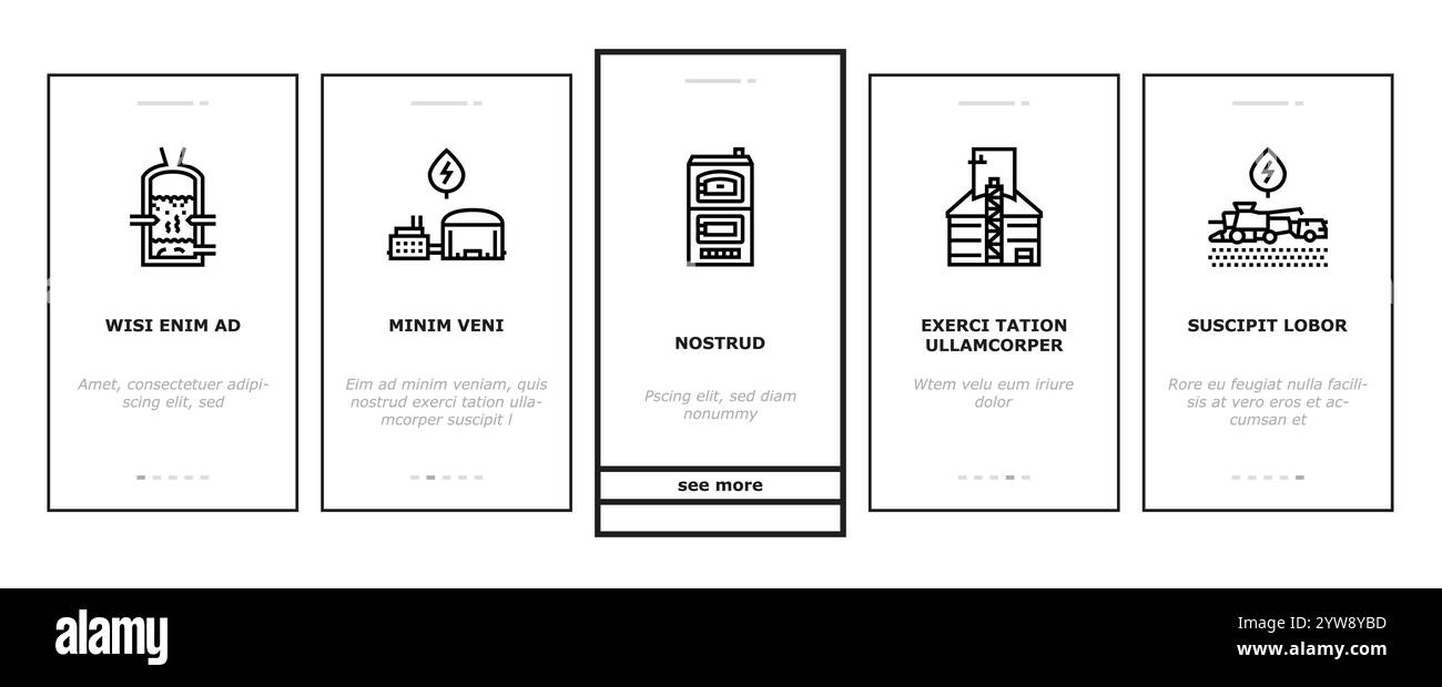 biomass energy plant power onboarding icons set vector Stock Vector ...