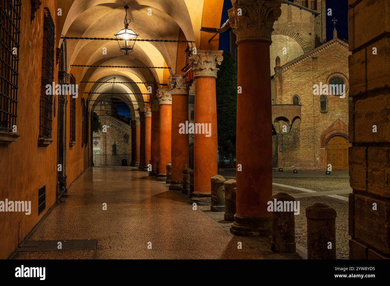 Portico in Piazza Santo Stefano at daybreak in historic city centre of ...