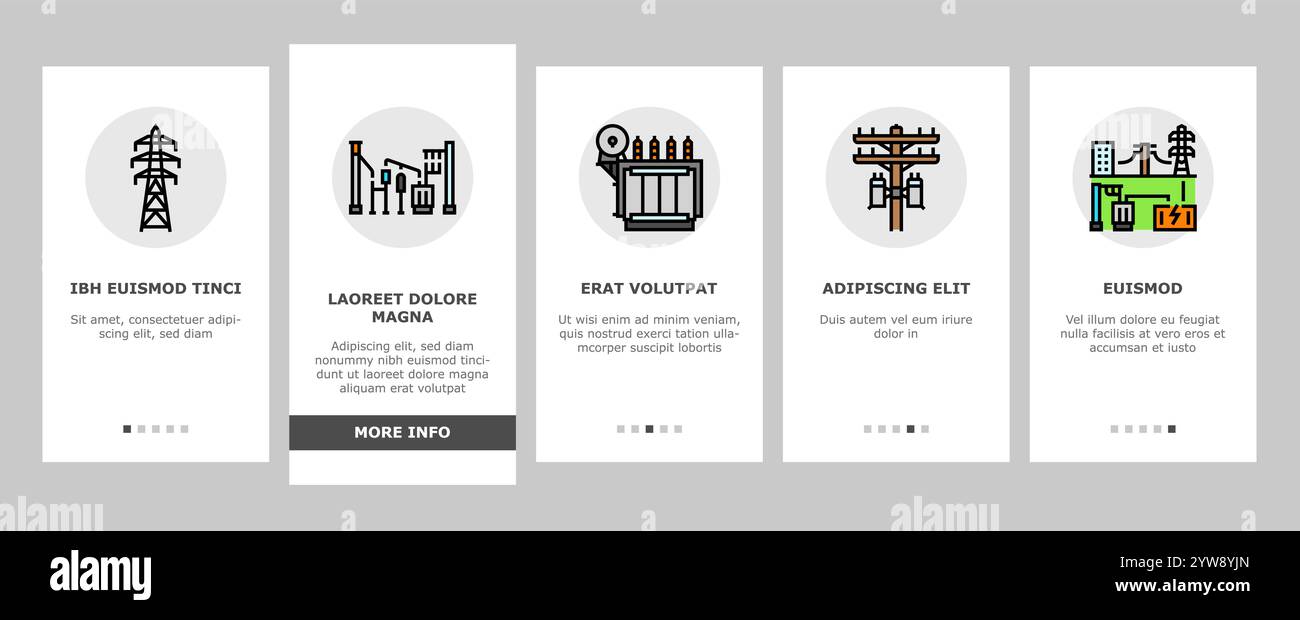electric grid energy power onboarding icons set vector Stock Vector ...