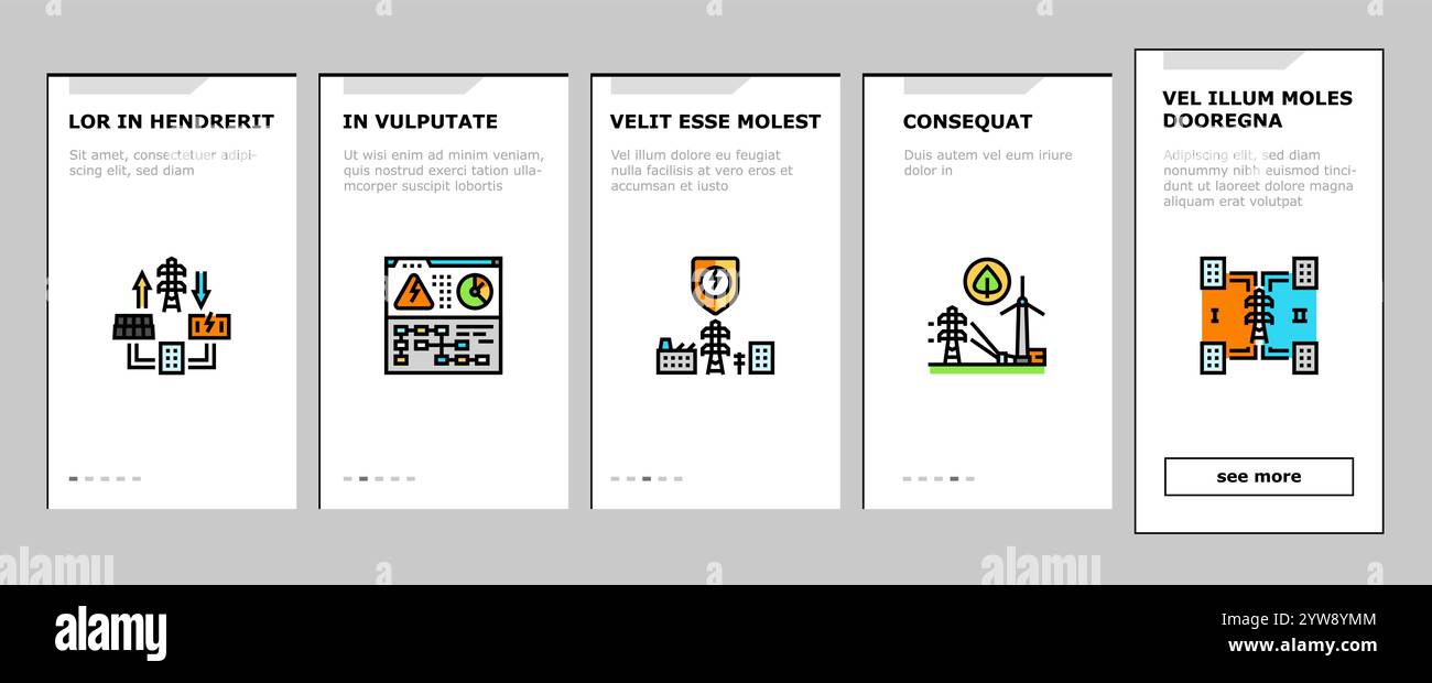electric grid energy power onboarding icons set vector Stock Vector ...