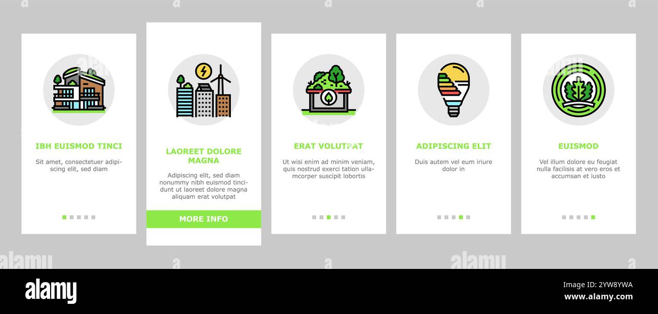 green building city eco office onboarding icons set vector Stock Vector ...