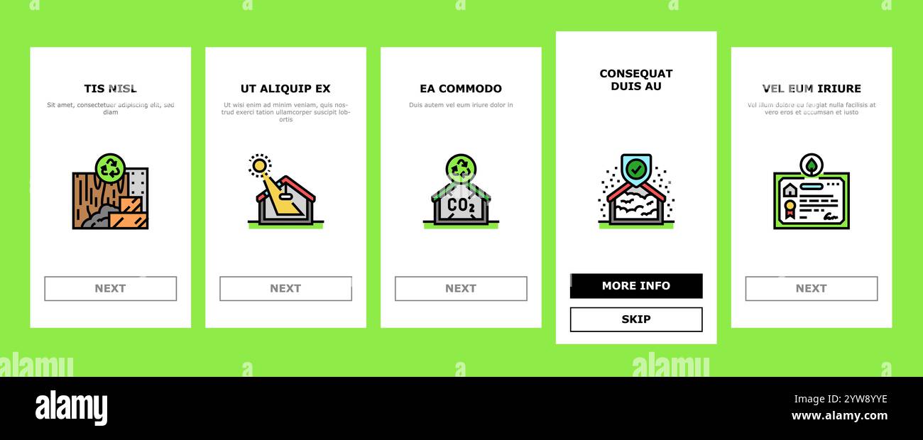 green building city eco office onboarding icons set vector Stock Vector ...
