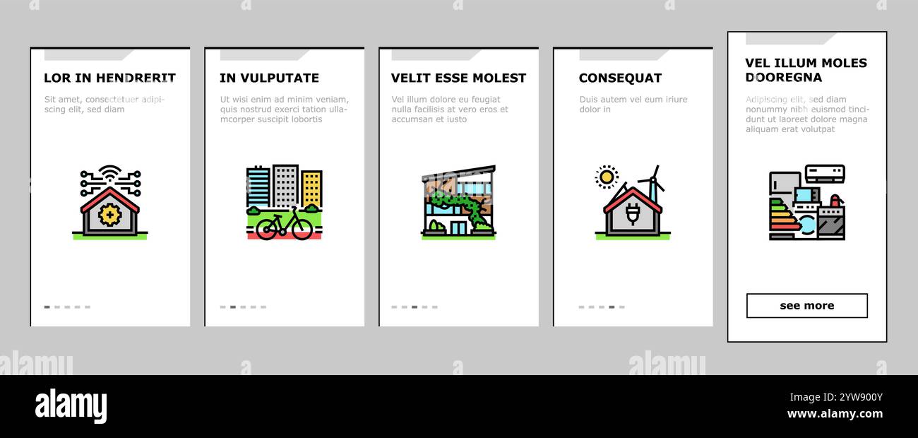green building city eco office onboarding icons set vector Stock Vector ...