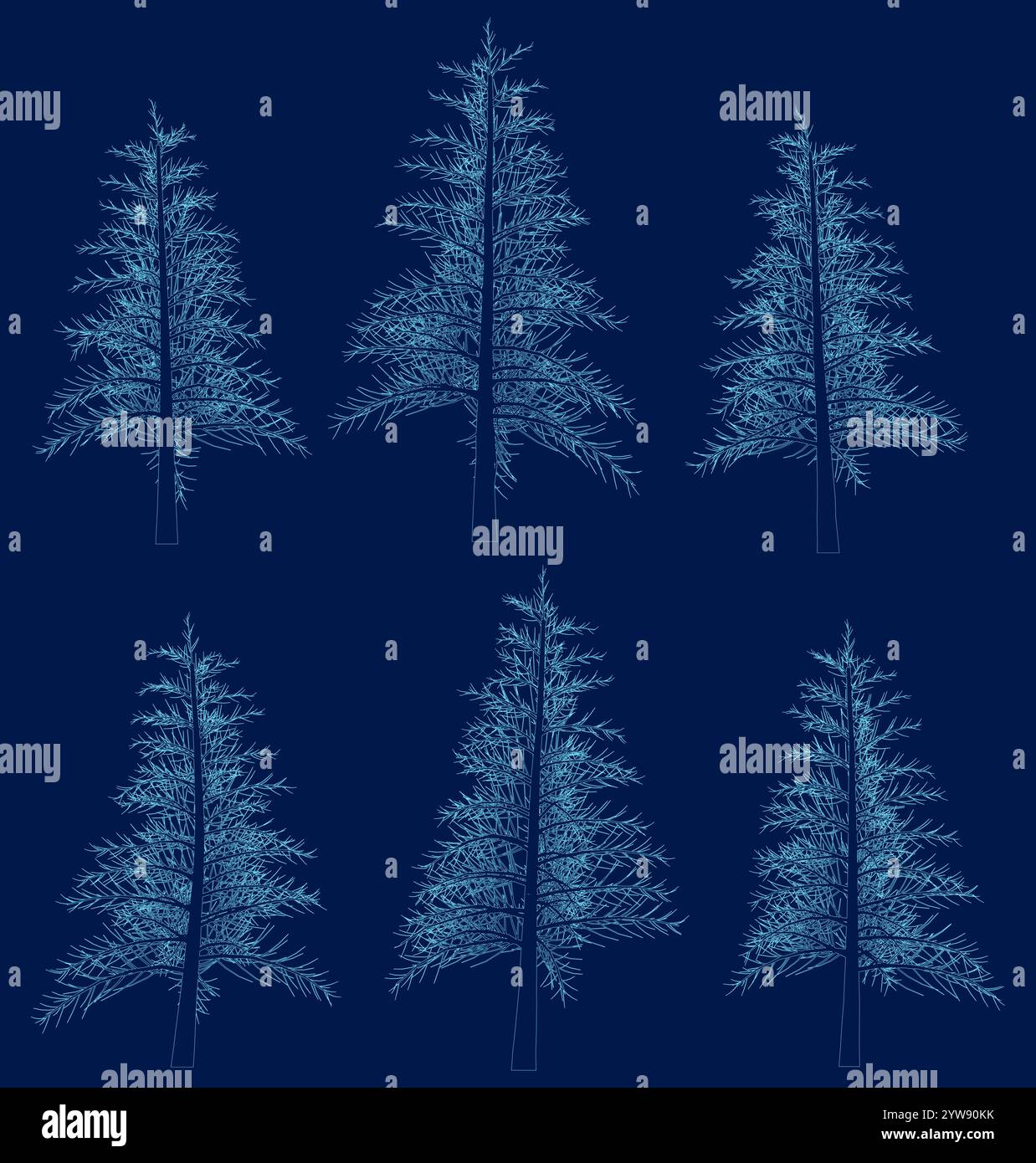 Christmas or Pine tree blue contour set collection vector illustration ...