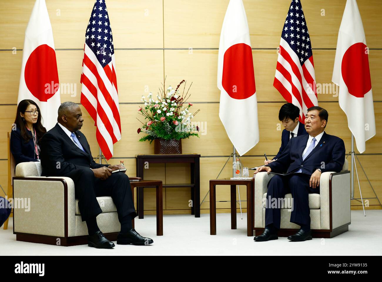 U.S. Defense Secretary Lloyd Austin, left, meets with Japan's Prime ...
