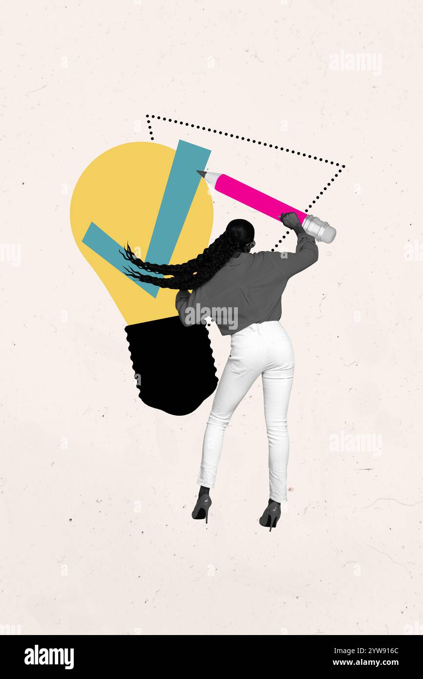 Banner vertical photo trend image collage of anonym girl stand back ...