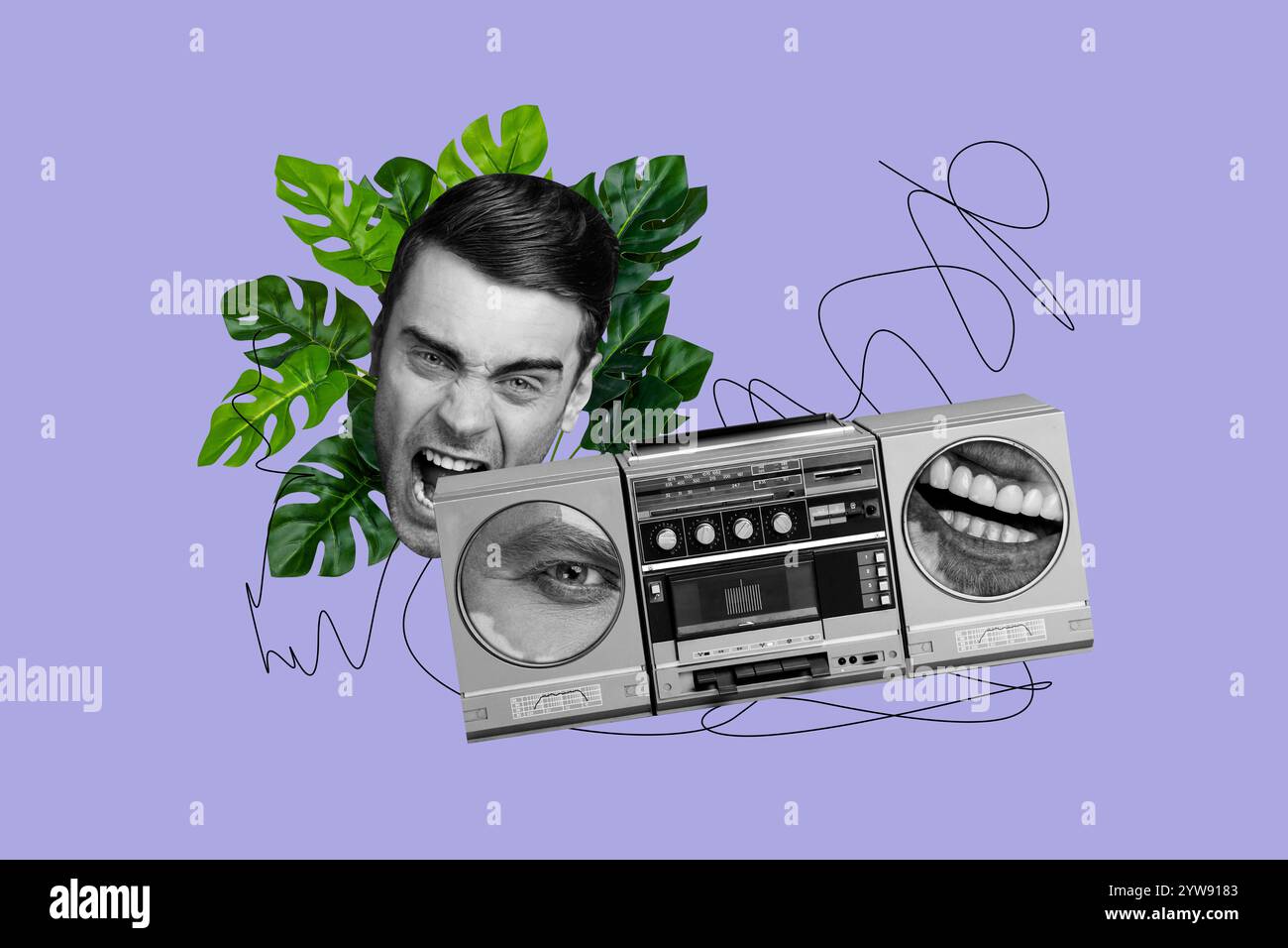 Composite photo collage of angry man face element eyeball mouth teeth ...