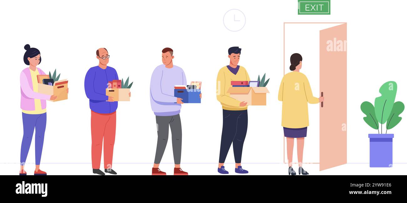 Fired employees leaving office. Job dismissal, dismiss office staff ...