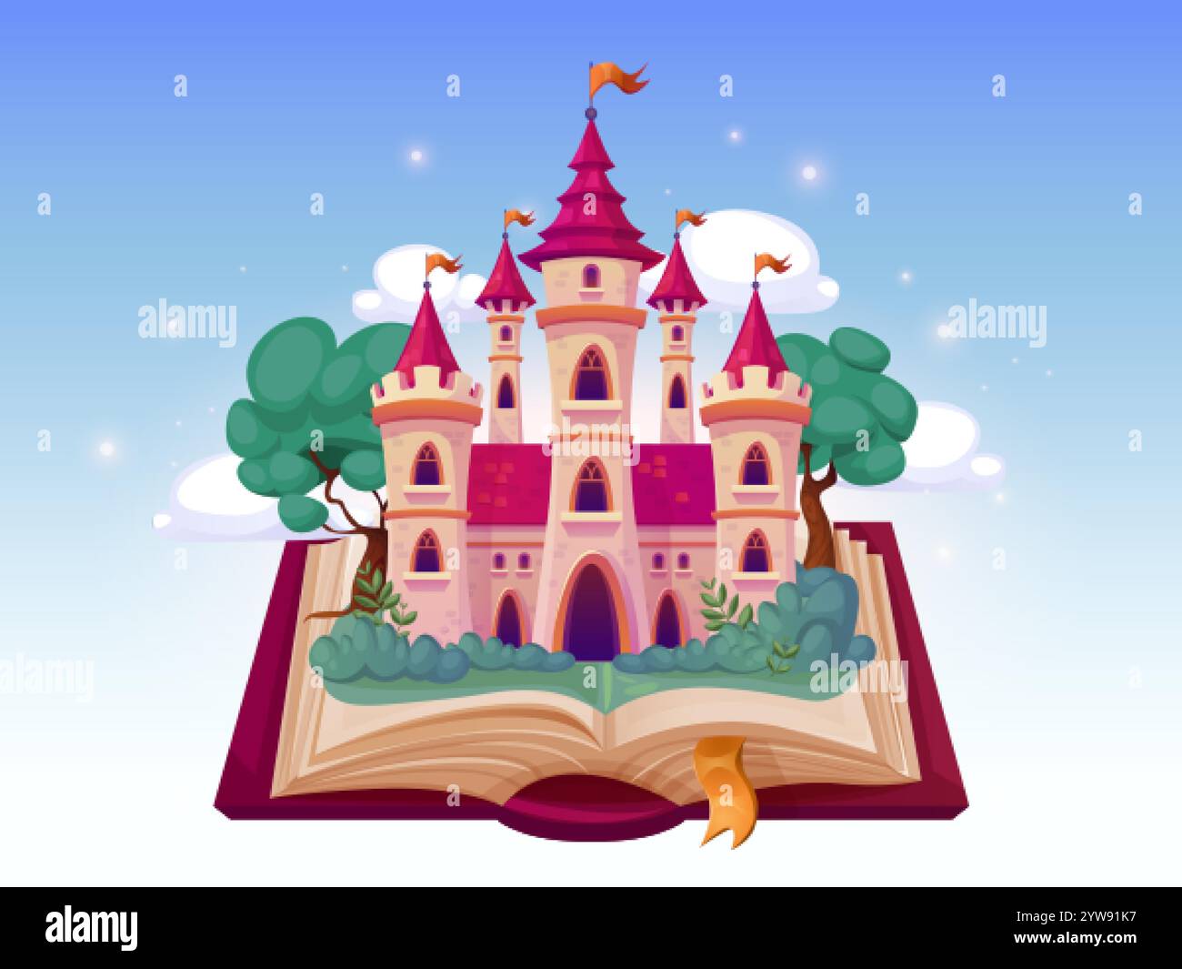 Open fairytale book. Storybook with fairy tale castle knight or ...